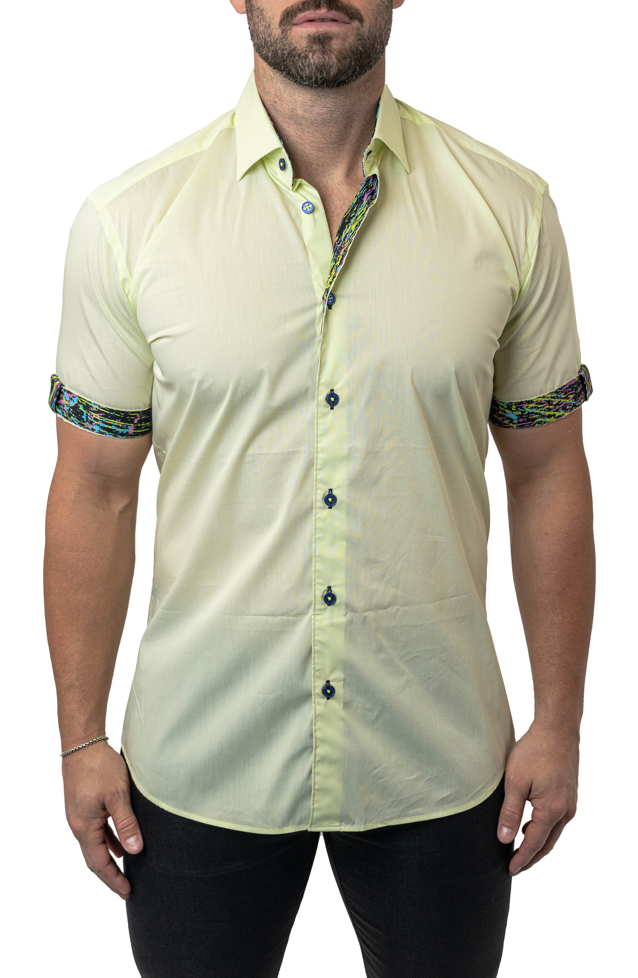 Galileo Calamansi Yellow Contemporary Fit Short Sleeve Button-Up Shirt ...
