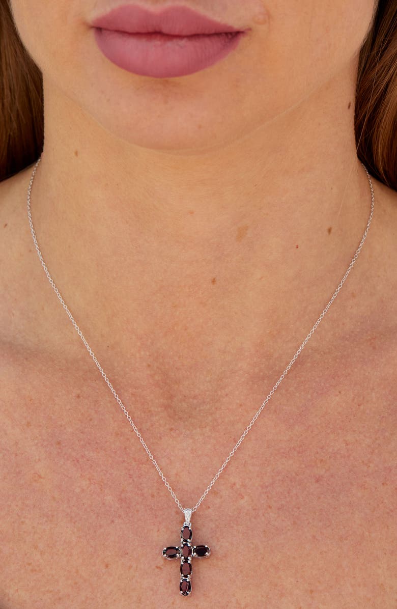 SAVVY CIE JEWELS Garnet Cross Pendant Necklace | Nordstromrack