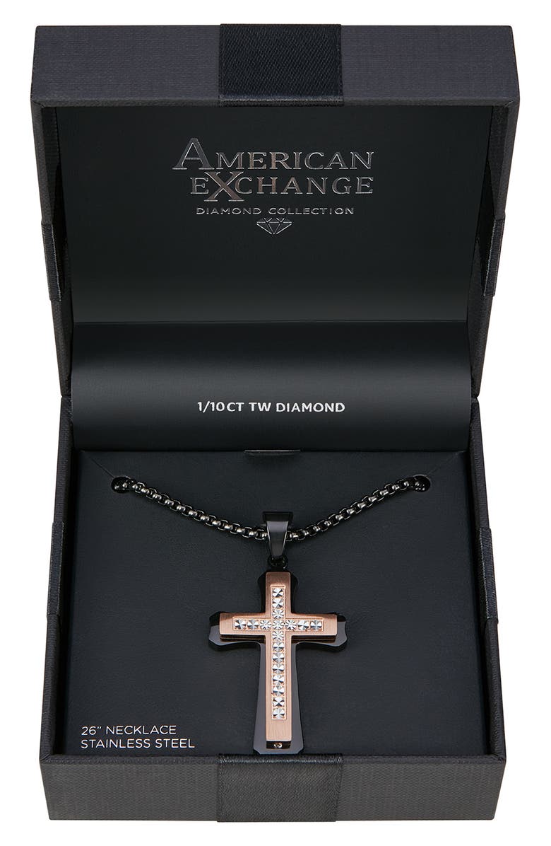 AMERICAN EXCHANGE Men's Stainless Steel Pavé Diamond Cross Pendant ...