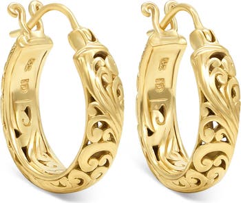 DEVATA 18K Yellow Gold Plated Sterling Silver Bali Hoop Earrings ...