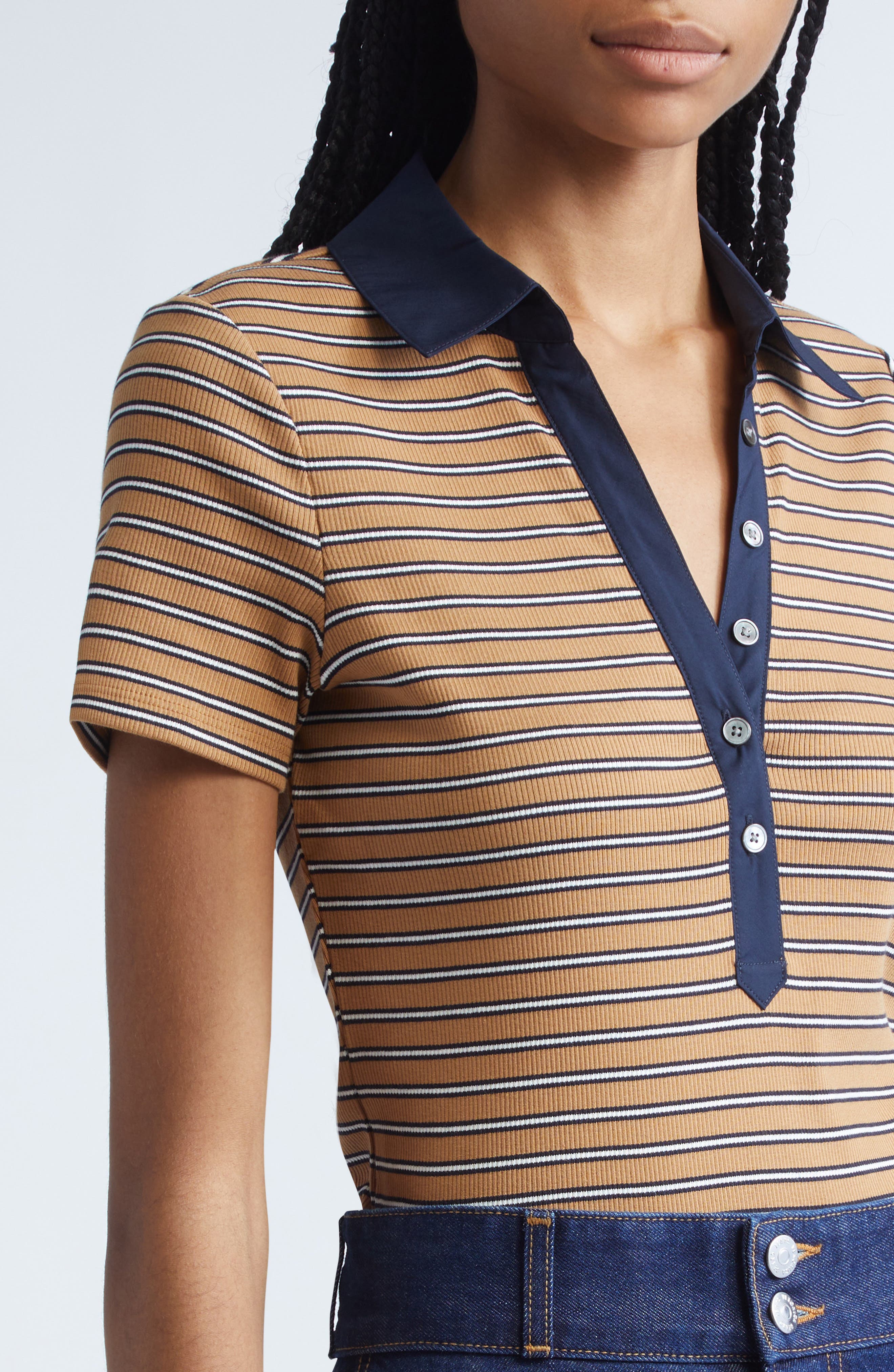 Veronica Beard Kearney Stripe Stretch Cotton Rib Polo | Nordstromrack