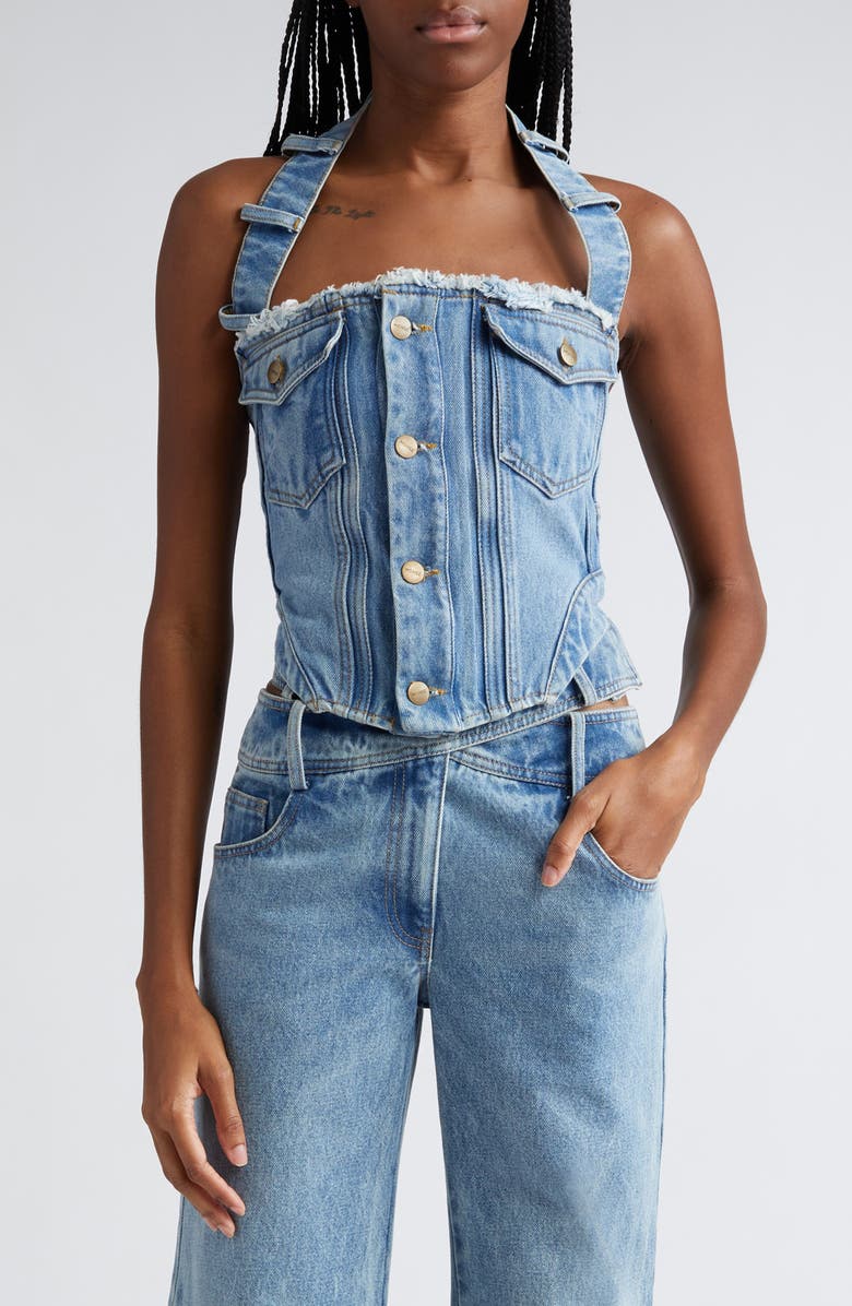 MONSE Deconstructed Halter Denim Bustier Top | Nordstromrack
