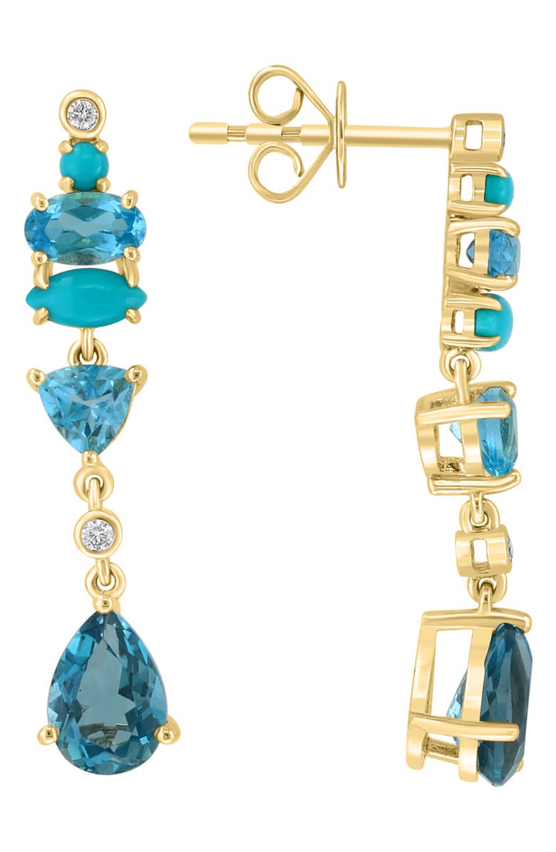 EFFY 14K Yellow Gold Blue Topaz, London Blue Topaz, Turquoise & Diamond ...