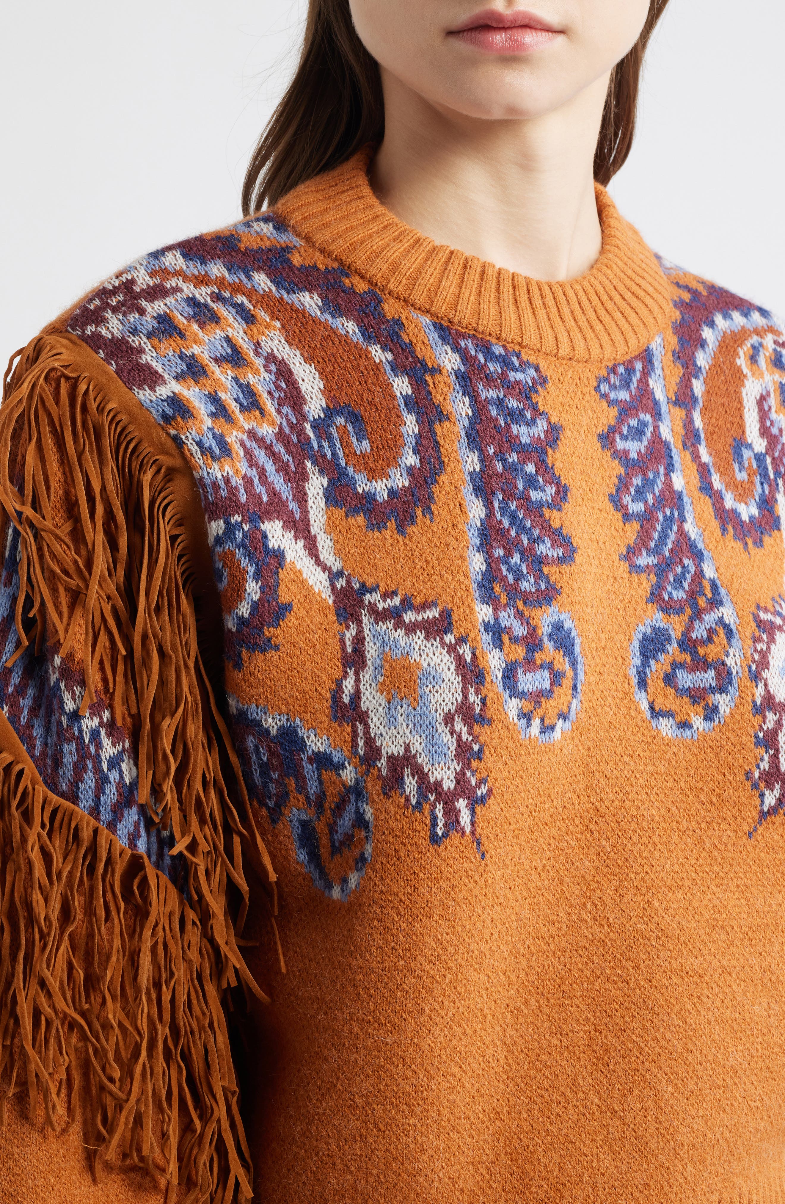 FARM Rio Arabesque Scarf Fringe Knit Sweater | Nordstromrack