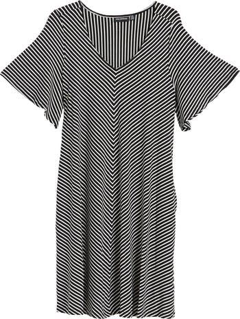 Nina Leonard Flutter Sleeve Stripe Print Dress | Nordstromrack