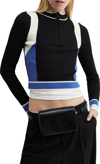 MANGO Colorblock Half Zip Crop Sweater | Nordstrom