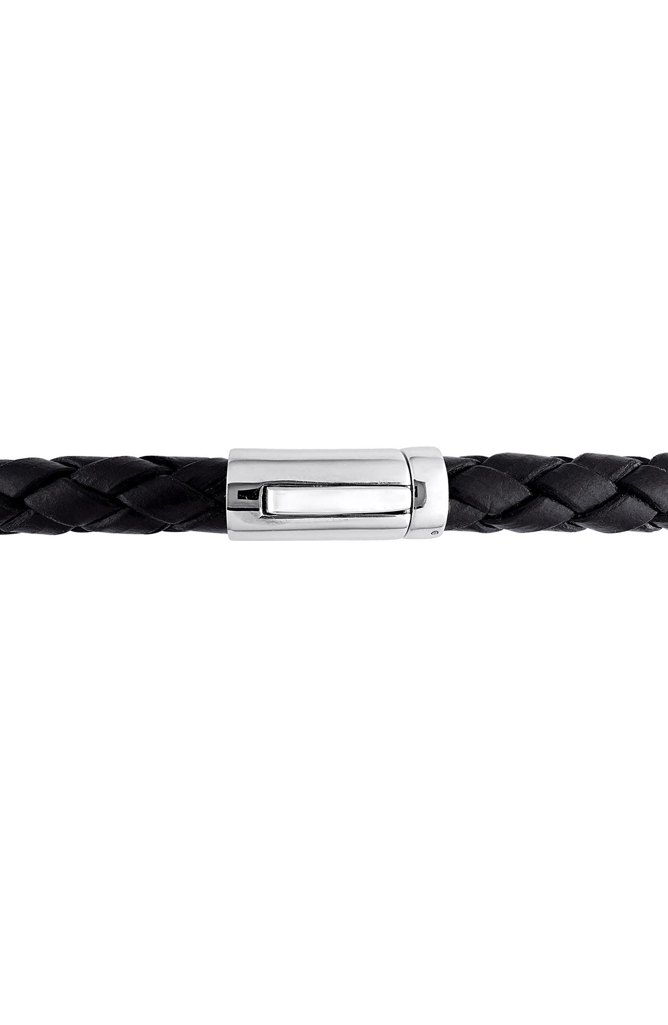 DELMAR Men's Black Cultured Freshwater Pearl Diamond Braided Leather ...