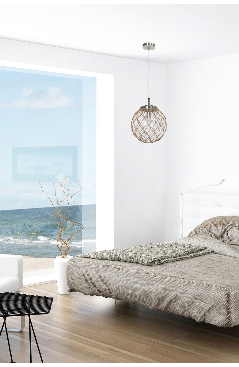 LALIA HOME Buoy Netted Brushed Nickel Coastal Ocean Sea Glass Pendant ...