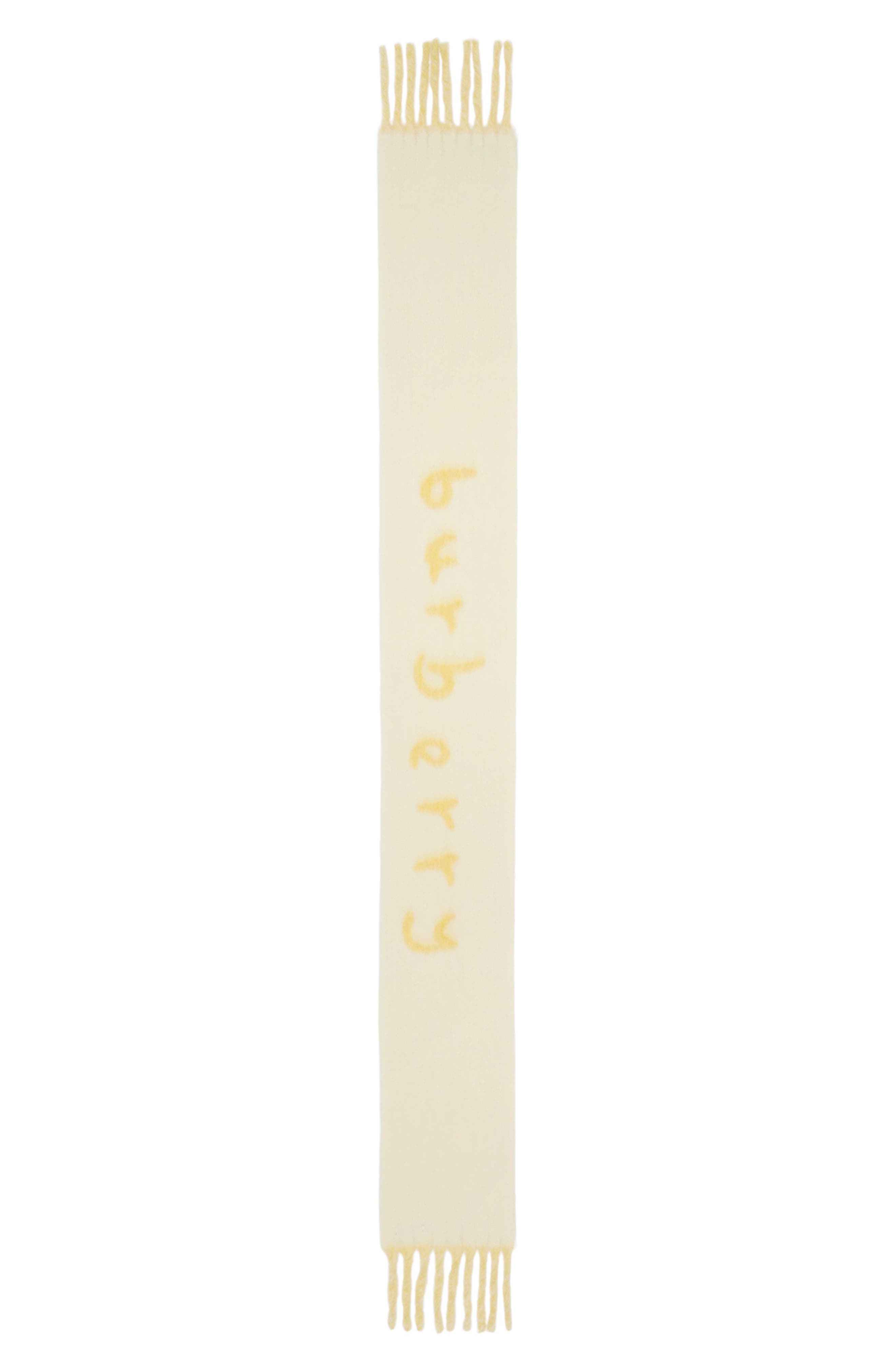 Burberry Logo Text Jacquard Reversible Alpaca & Wool Blend Fringe Scarf ...