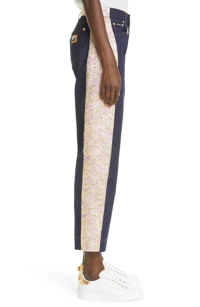 Dolce&Gabbana Brocade Trim High Waist Cotton Stretch Ankle Jeans ...