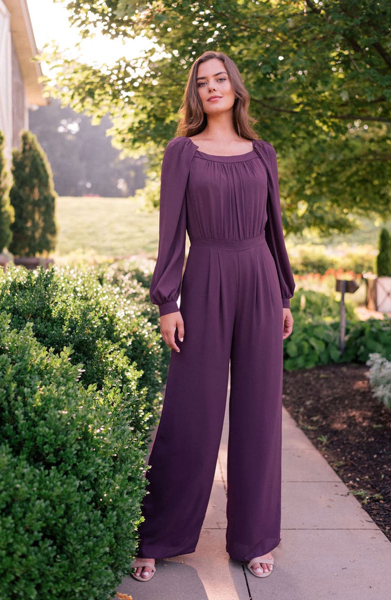Gal Meets Glam Collection Cheyenne Long Sleeve Crepe Jumpsuit ...