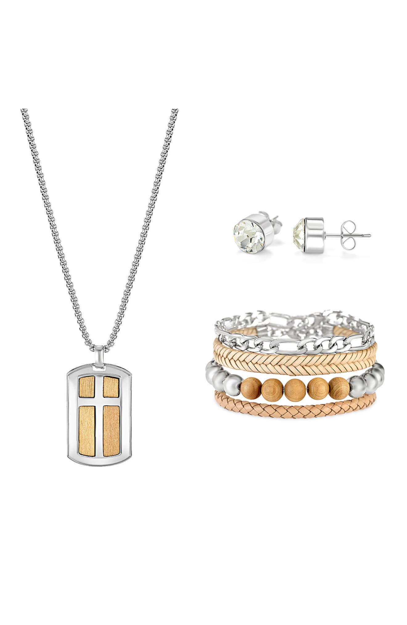 AMERICAN EXCHANGE Men's Necklace, Bracelets & Earrings Gift Set ...