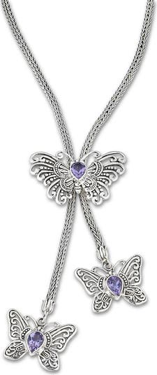 SAMUEL B. Sterling Silver Bolo Amethyst Butterfly Necklace | Nordstromrack