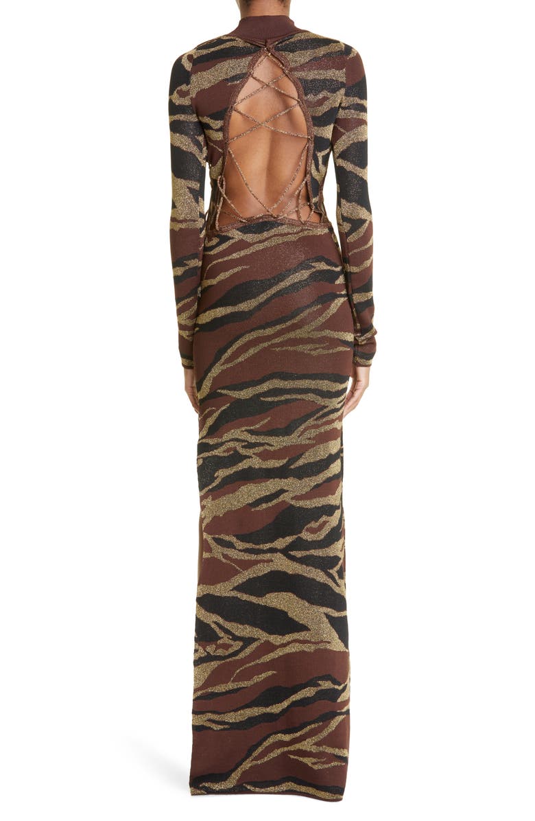 DUNDAS Julie Metallic Animal Stripe Mock Neck Long Sleeve Cutout ...