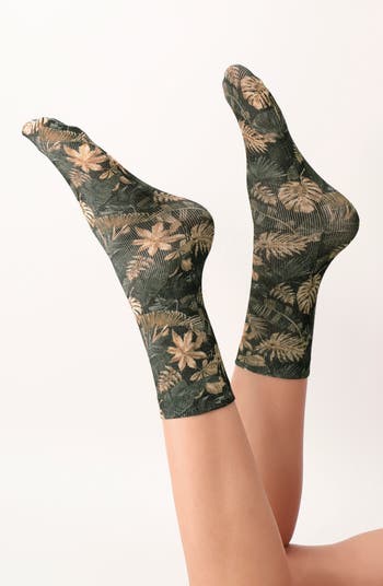 Oroblu Botanical Print Shimmer Rib Socks | Nordstrom