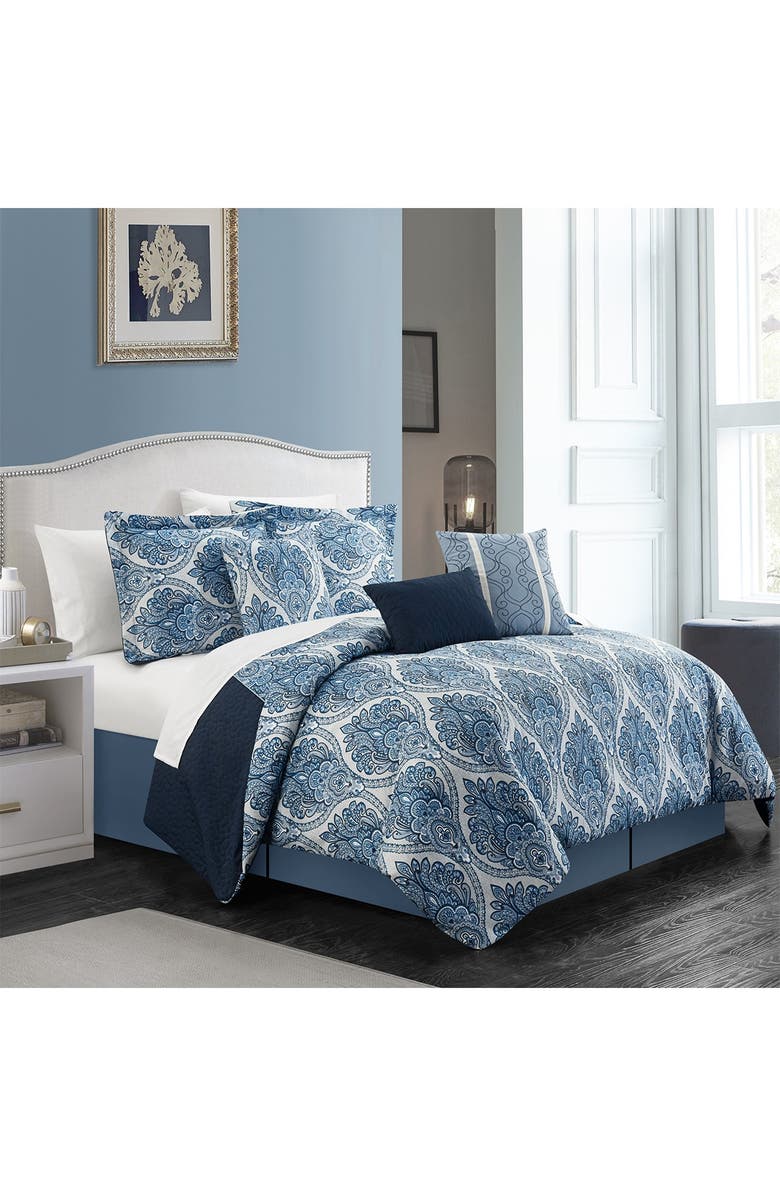 CHIC Queen Eurythmics Two-Tone Damask Pattern Comforter 7-Piece Set ...