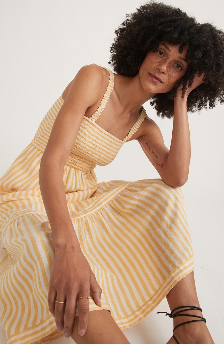 Marine Layer Selene Stripe Smocked Midi Sundress | Nordstromrack