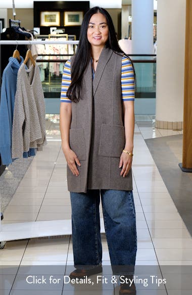 Eileen Fisher Shawl Collar Double Woven Wool Longline Vest | Nordstromrack