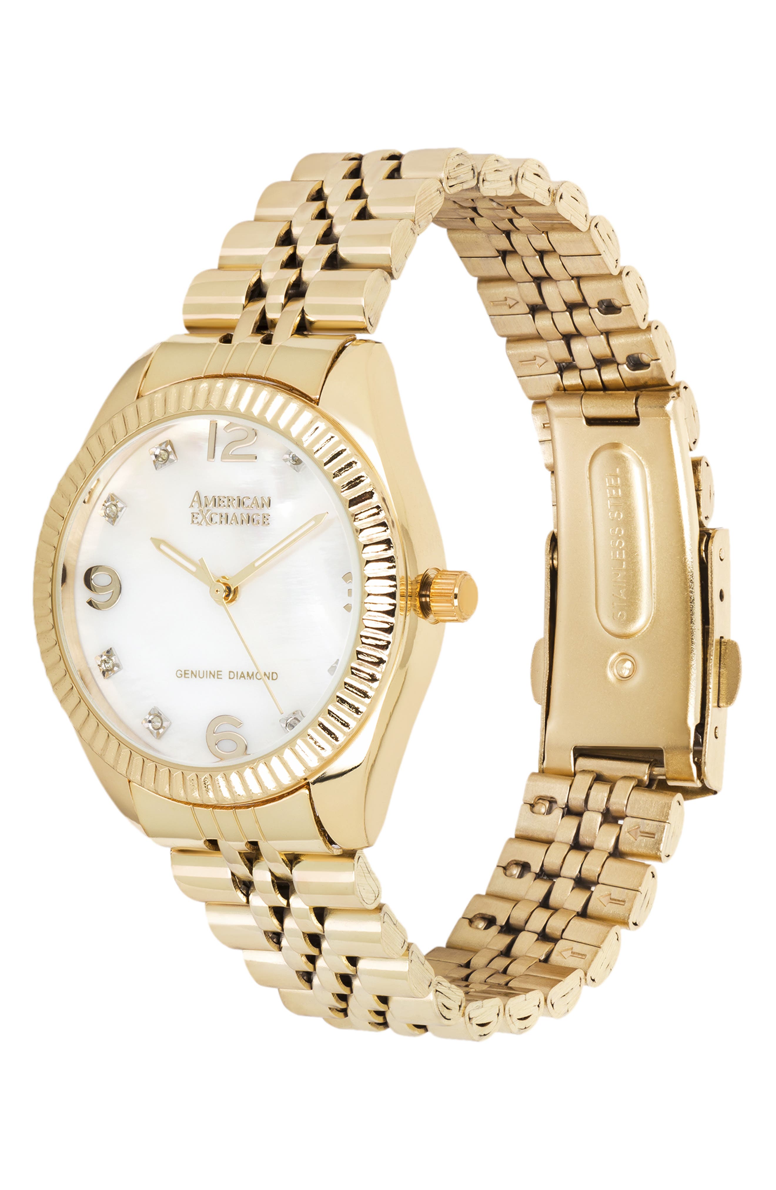 I TOUCH Goldtone Mother of Pearl Diamond Bracelet Watch, 34mm - 0.01 ...