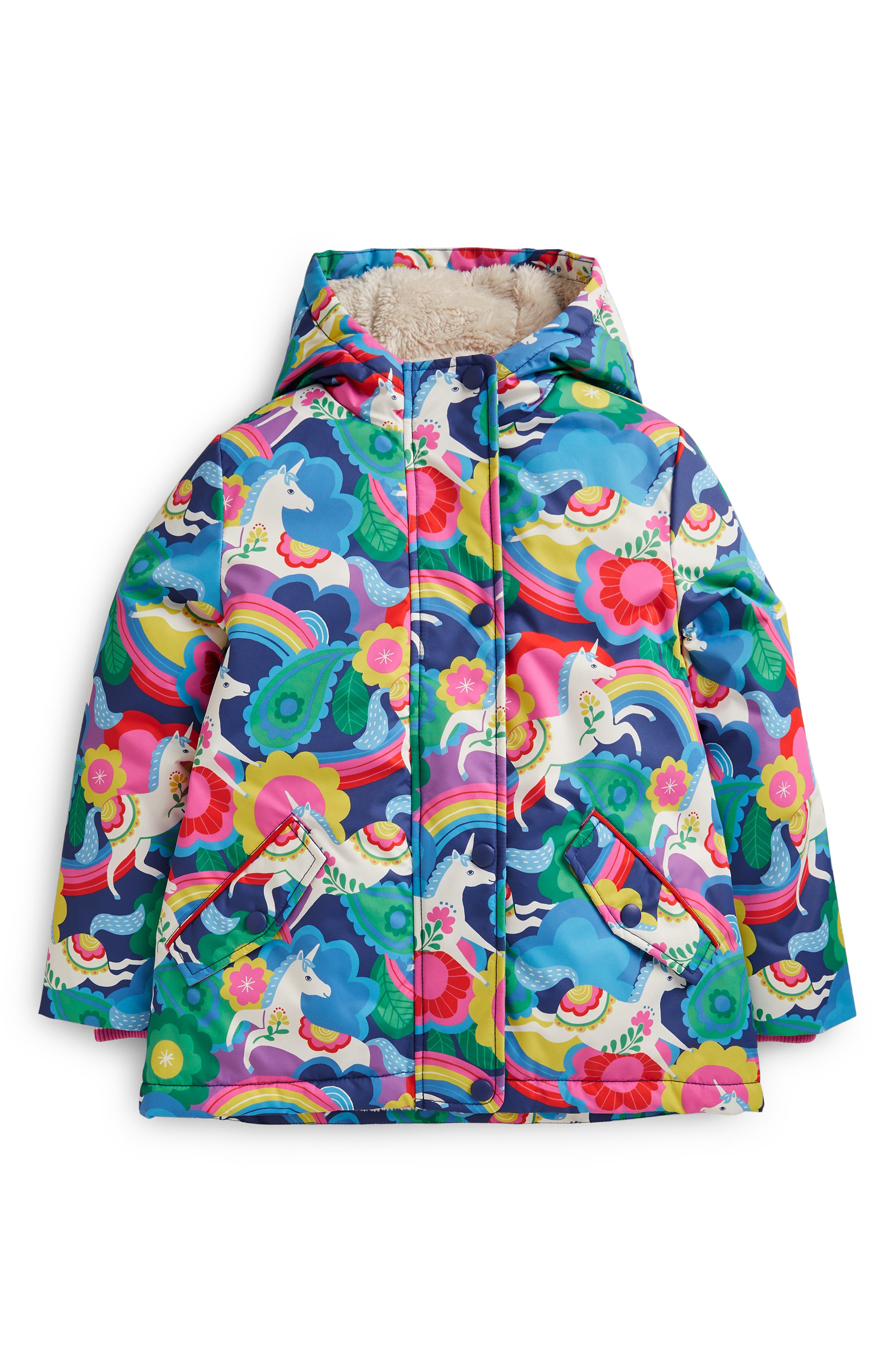 Mini Boden Kids' Unicorn Water Resistant Fleece Lined Jacket | Nordstrom
