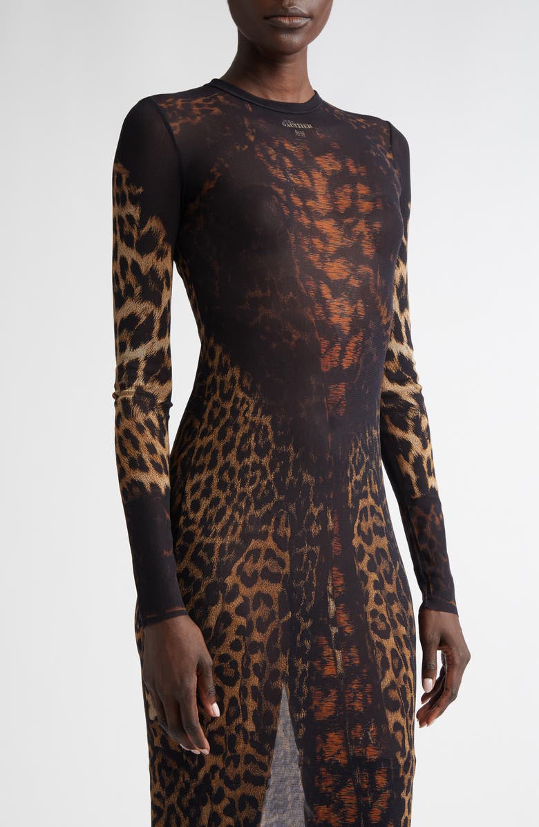 Jean Paul Gaultier Leopard Print Long Sleeve Mesh Dress | Nordstrom