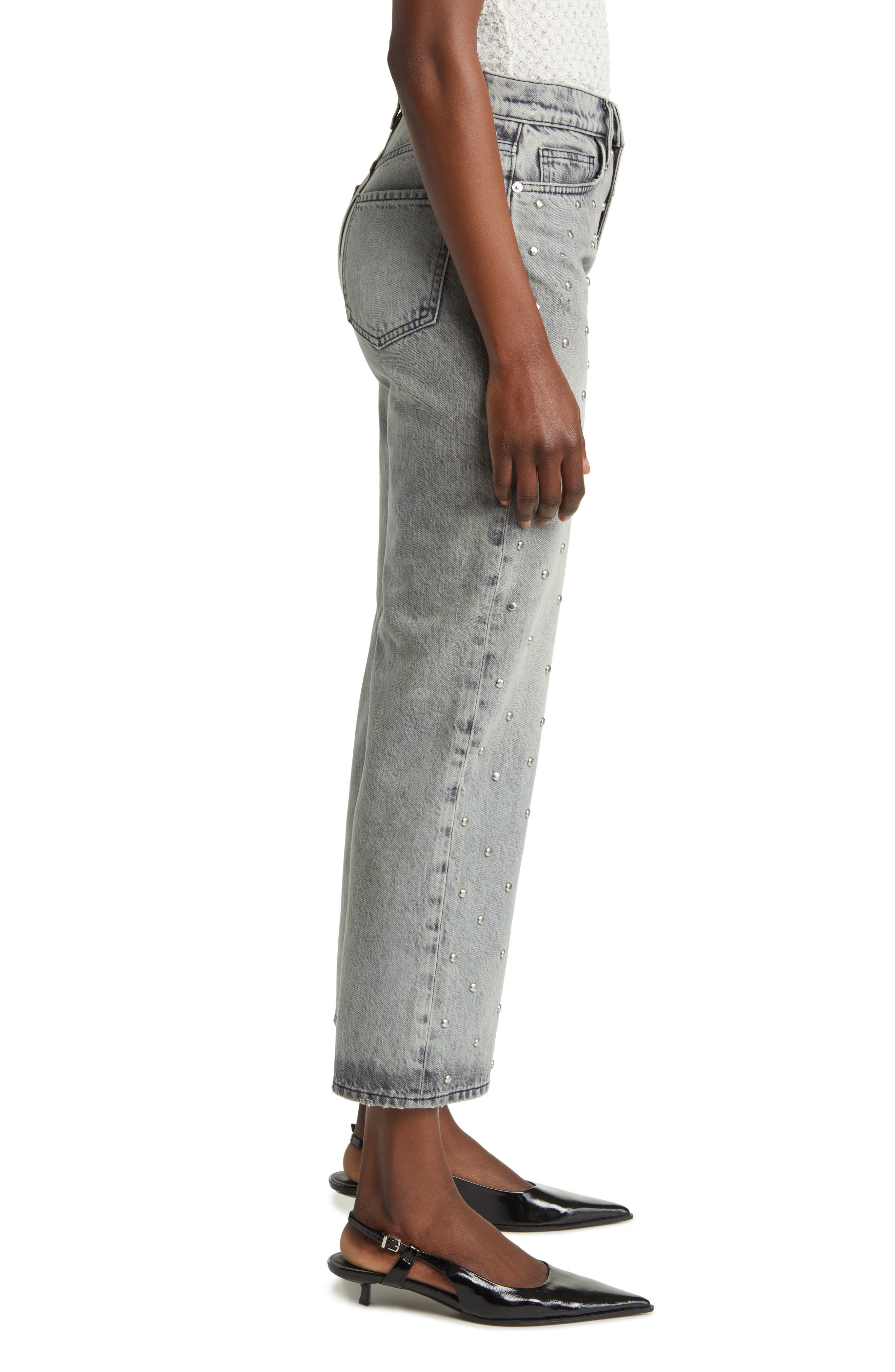 FRAME Le Jane Studded Crop Straight Leg Jeans | Nordstromrack