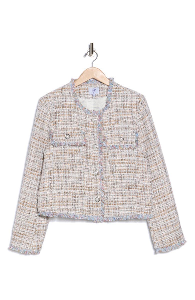PLM Plaid Frayed Hem Tweed Crop Jacket | Nordstromrack
