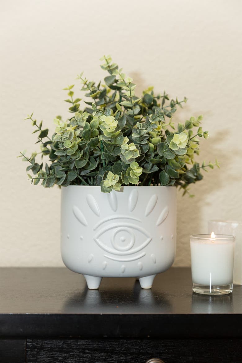 Matte White 6" & 4.75" Evil Eye Ceramic Footed Planter- Set of 2 ...
