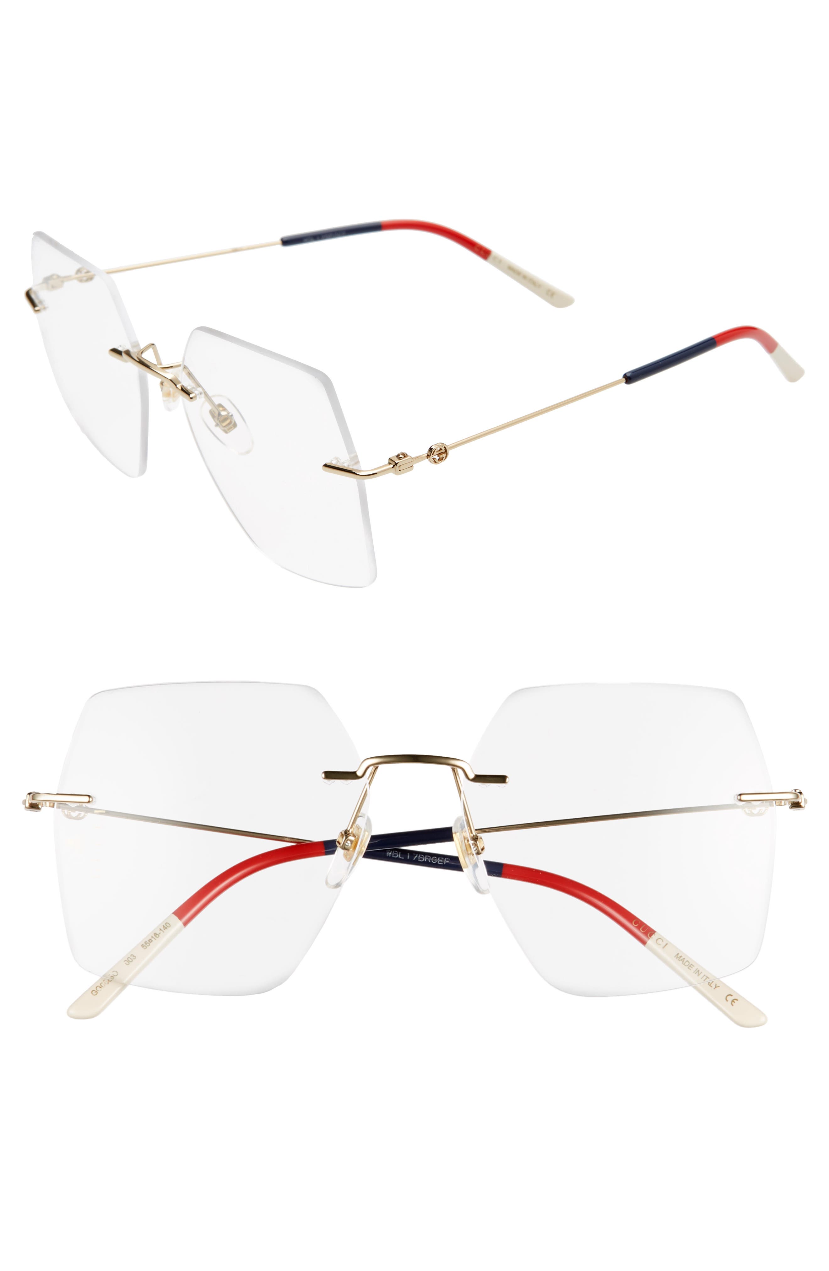 Gucci 55mm Rimless Square Optical Glasses | Nordstrom