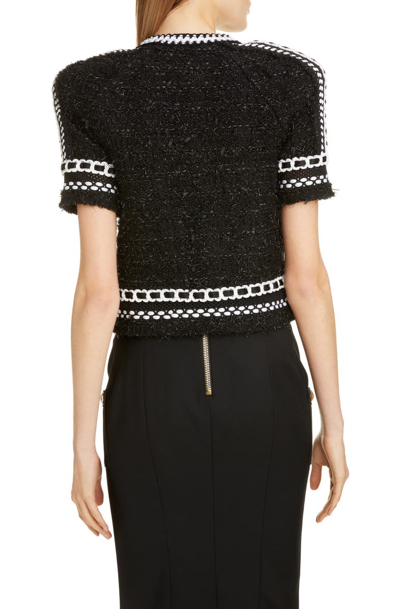 Balmain Metallic Tweed & Mesh Knit Crop Jacket | Nordstrom