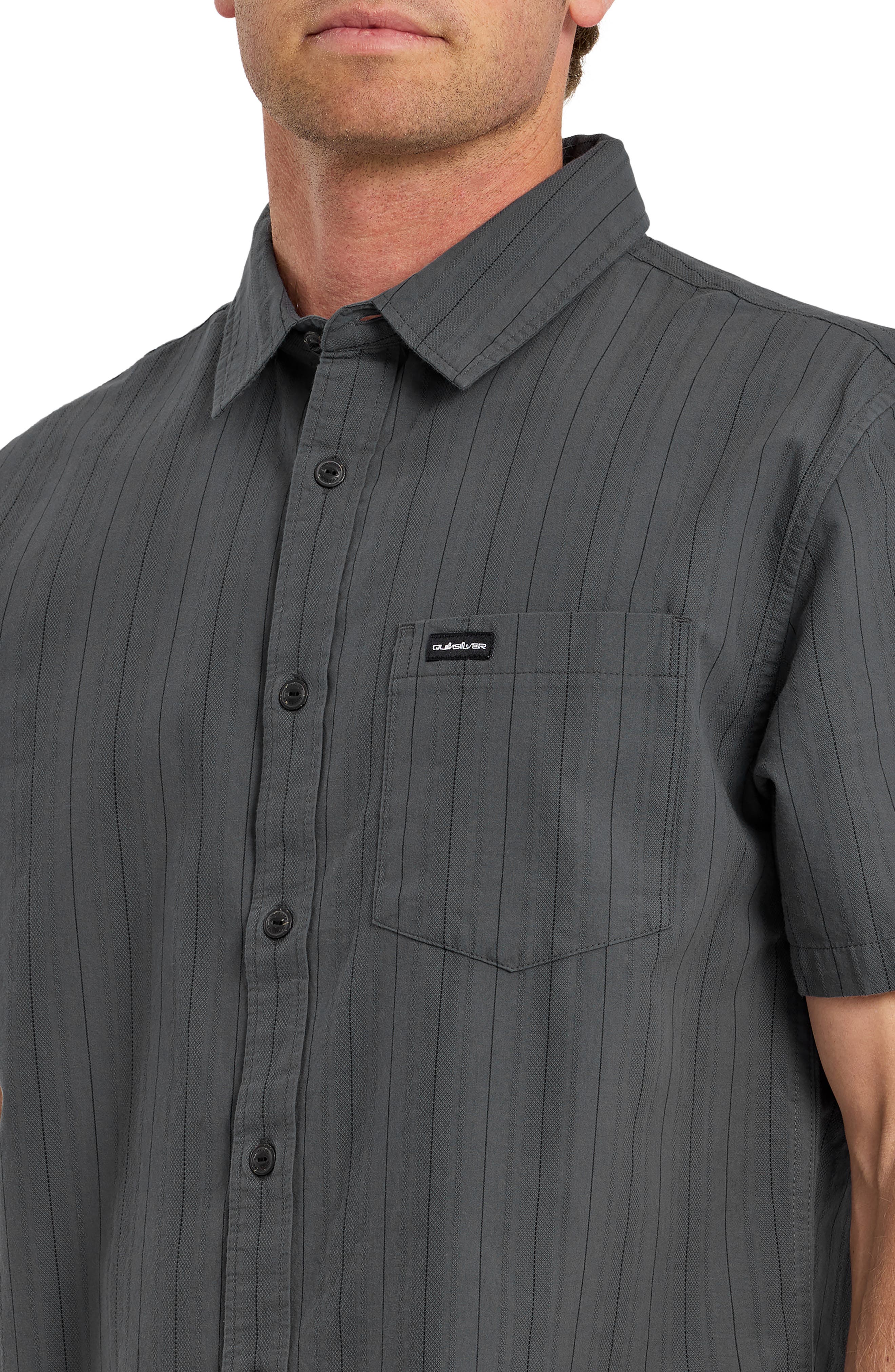 Quiksilver Dobby Stripe Classic Short Sleeve Cotton Button-Up Shirt ...