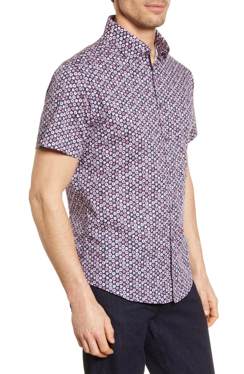 Stone Rose Slim Fit Floral Short Sleeve Button-Up Performance Shirt ...