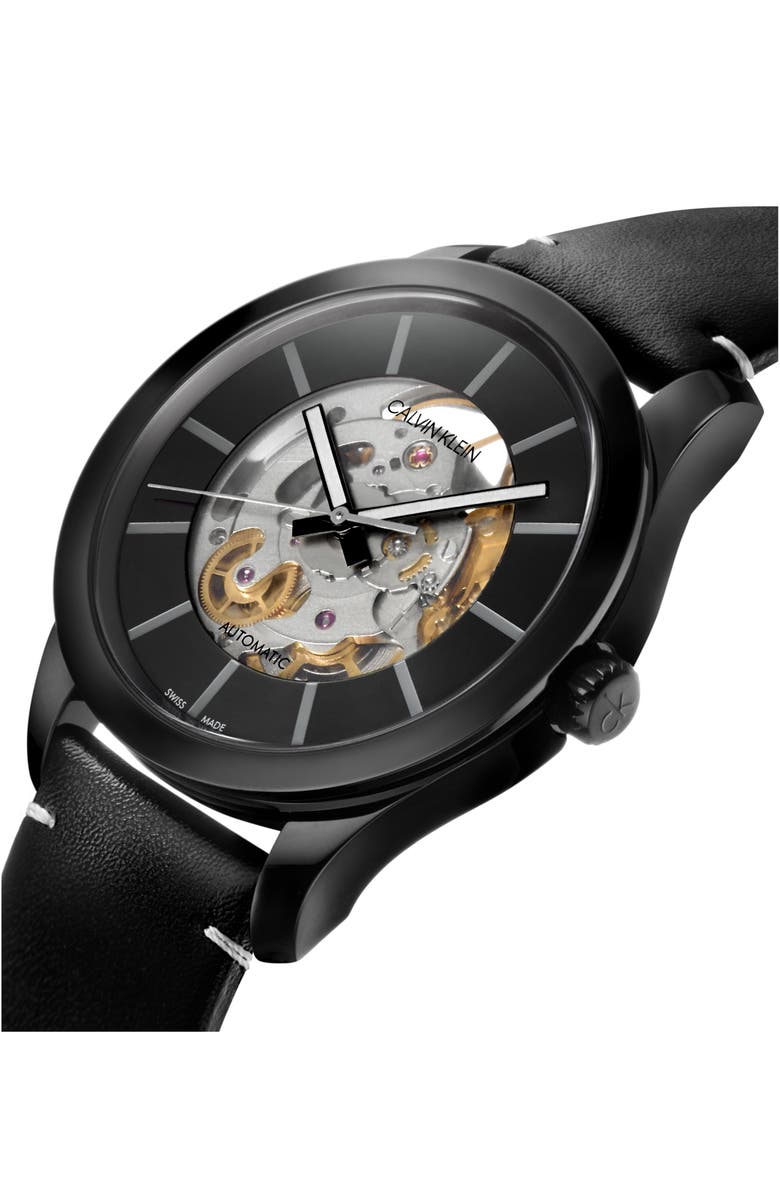 Calvin Klein Swing Skeleton Automatic Leather Strap Watch, 41mm | Nordstrom