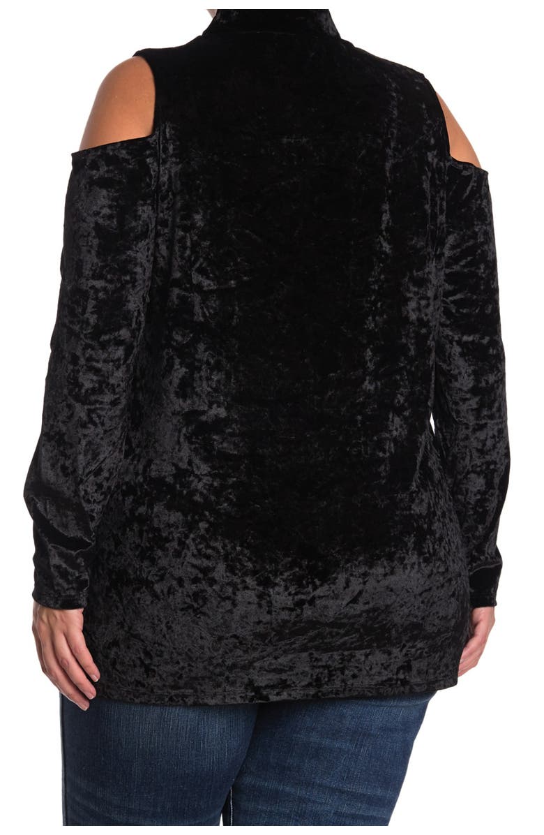 SEAT ONE A Mock Neck Cold Shoulder Long Sleeve Velvet Top | Nordstromrack