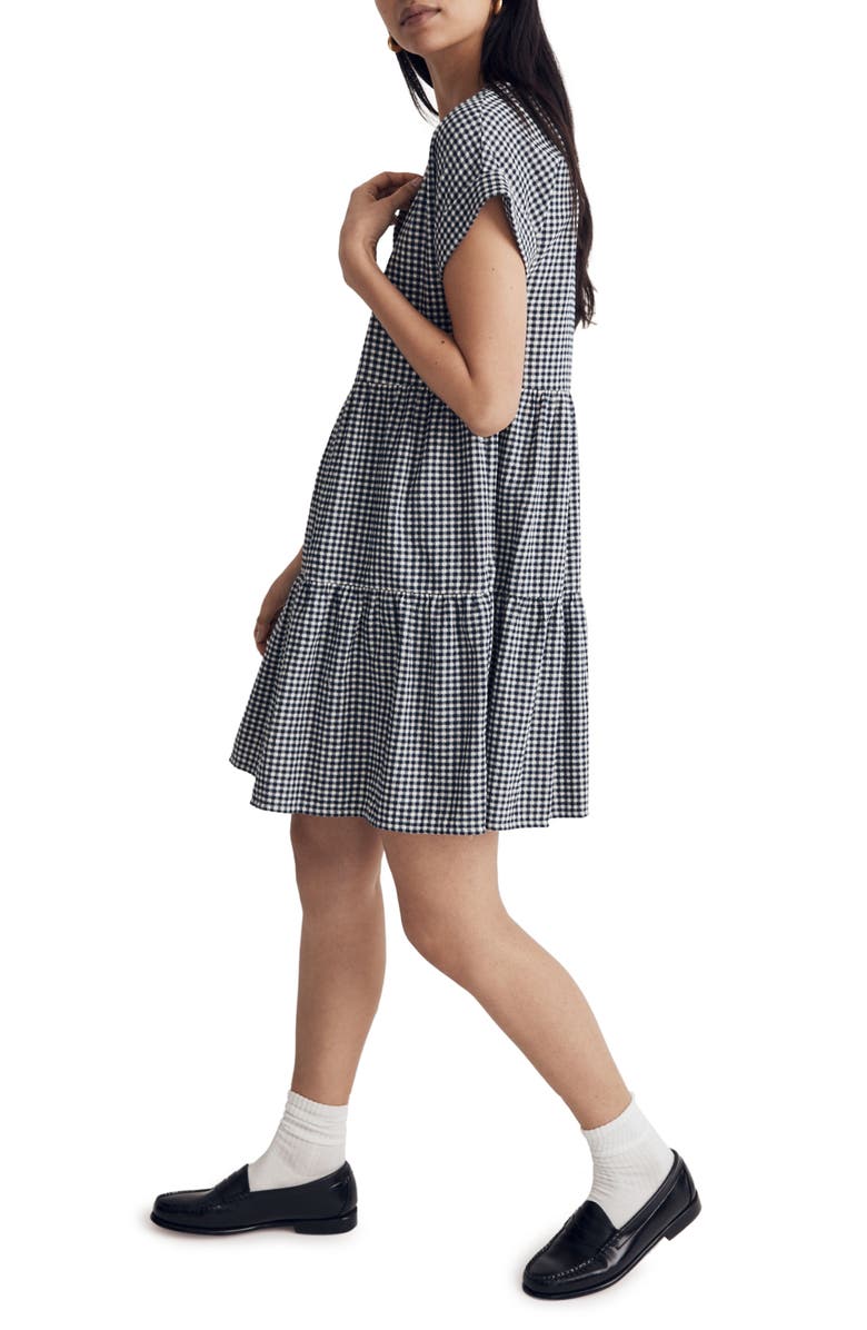 Madewell Gingham Check Cuff Sleeve Button Front Tiered Dress ...