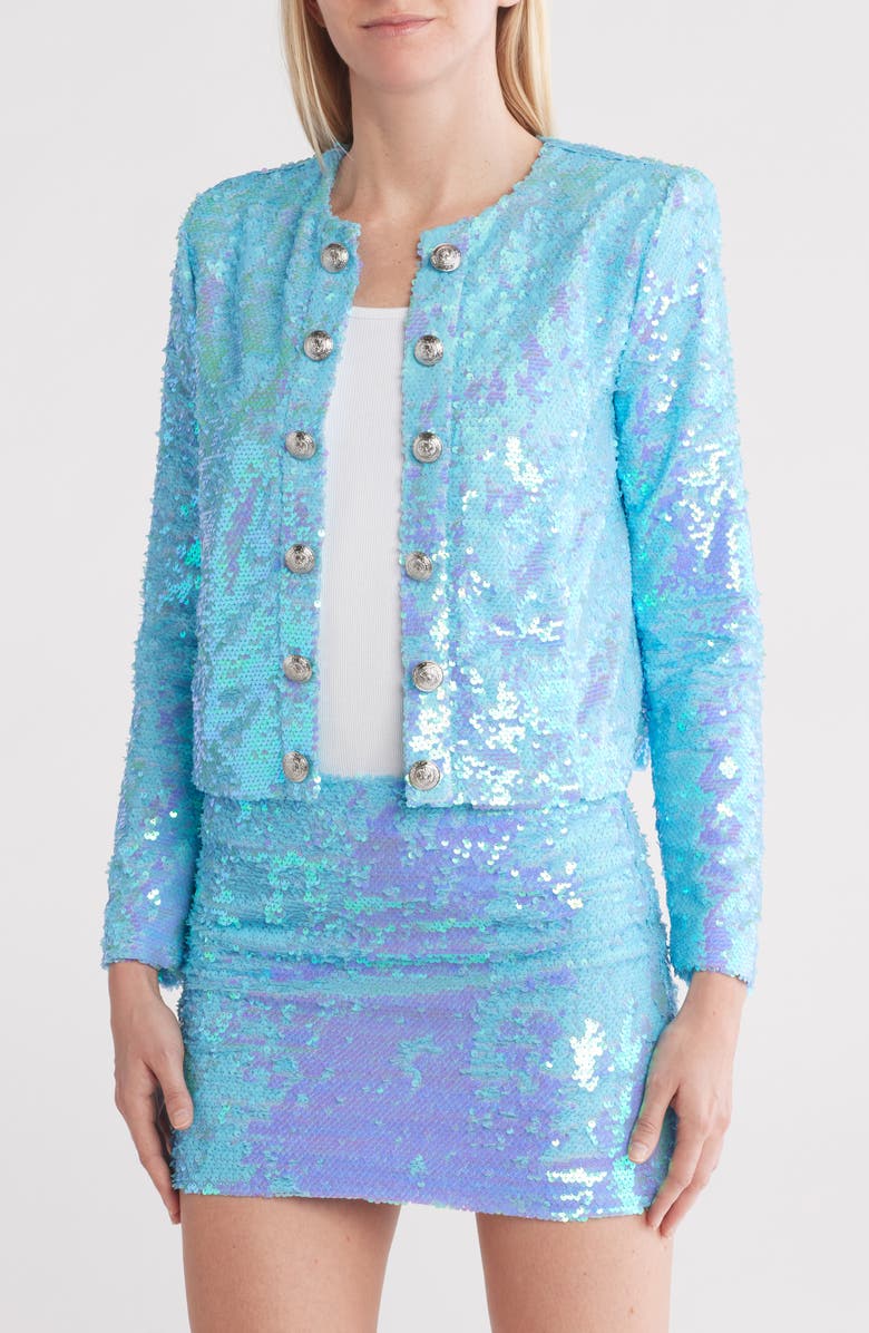 L'AGENCE Cerise Sequin Button Front Crop Jacket | Nordstromrack