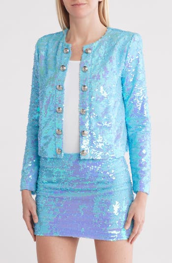 L'AGENCE Cerise Sequin Button Front Crop Jacket | Nordstromrack