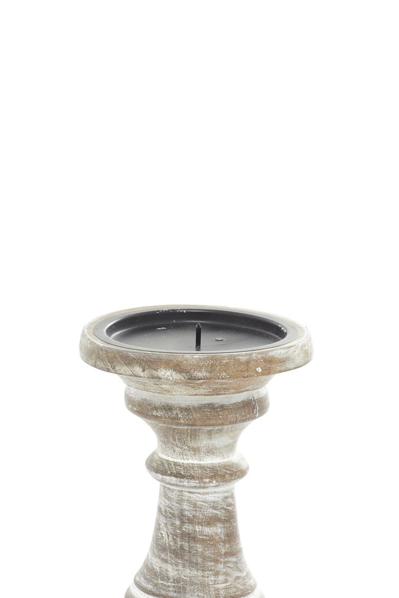 Cream Mango Wood Traditional Candle Holder with Distressed Finish - Set ...