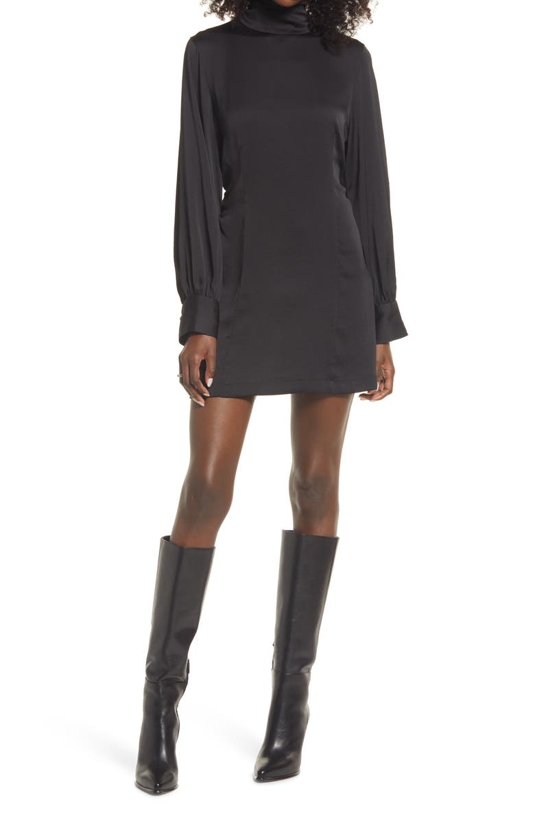 Open Edit Open Back Long Sleeve Satin Minidress | Nordstromrack