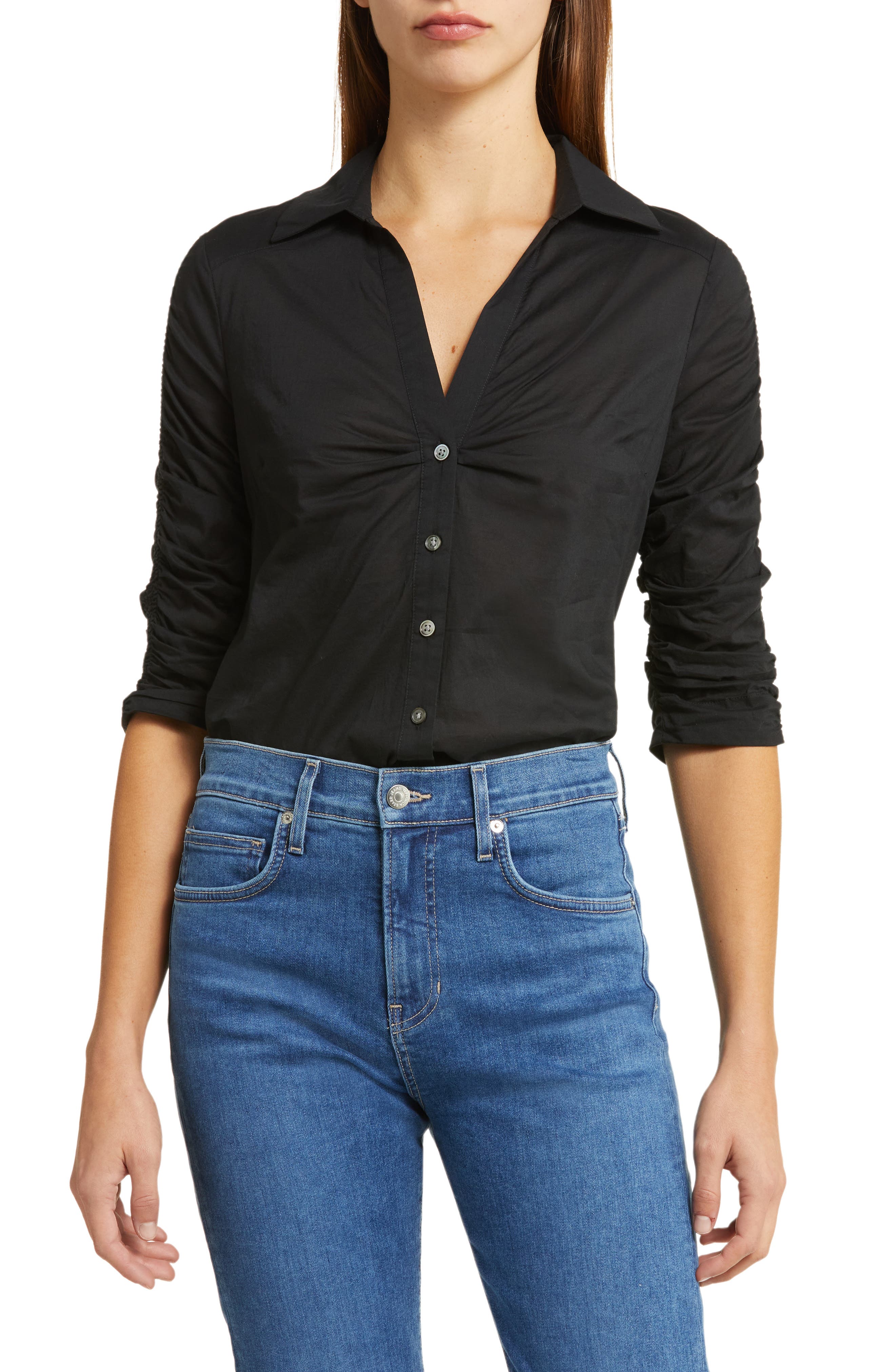 Veronica Beard Porta Scrunched Sleeve Button-Up Shirt | Nordstromrack