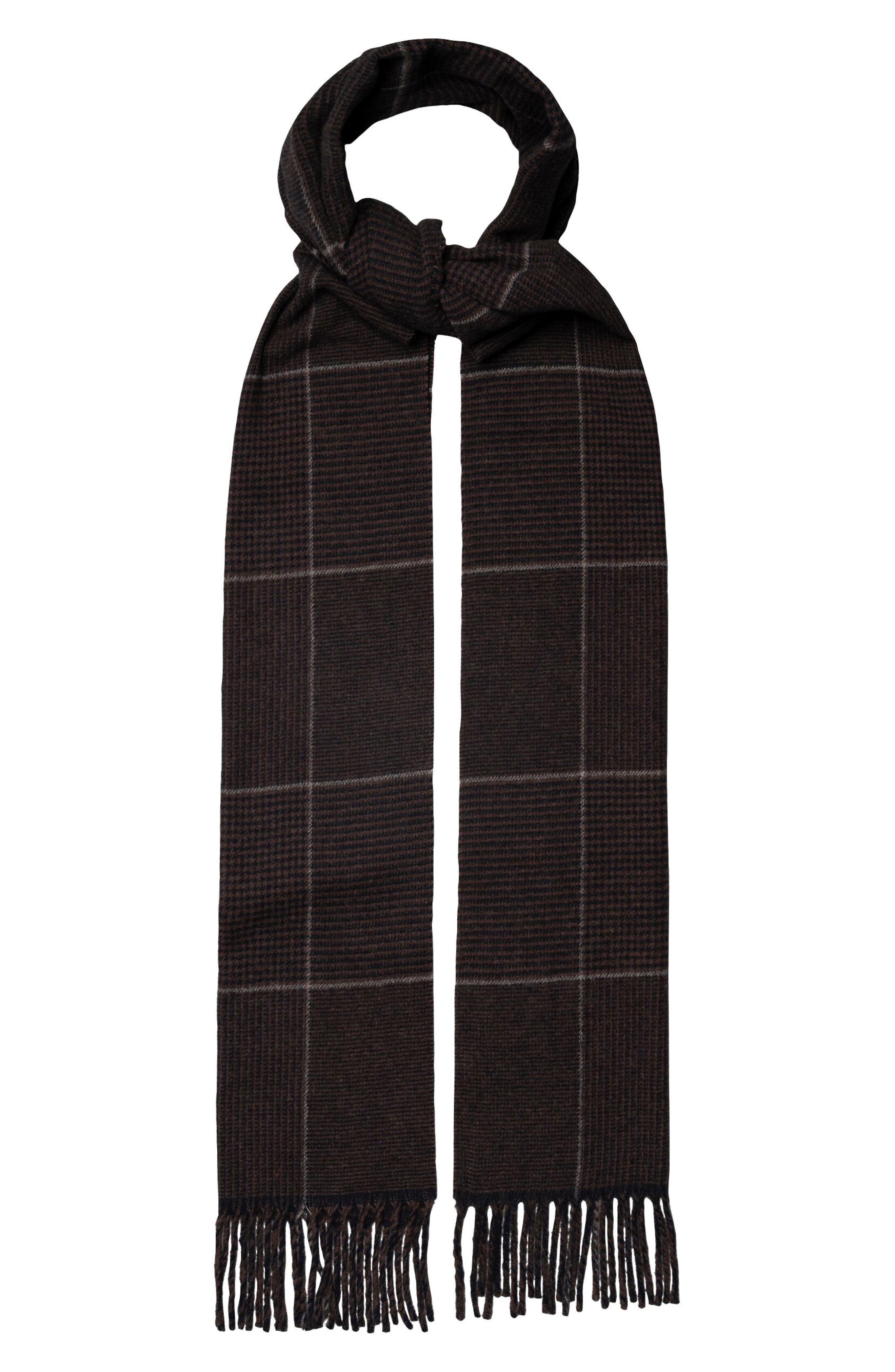 Eton Prince of Wales Check Cashmere Twill Fringe Scarf | Nordstrom