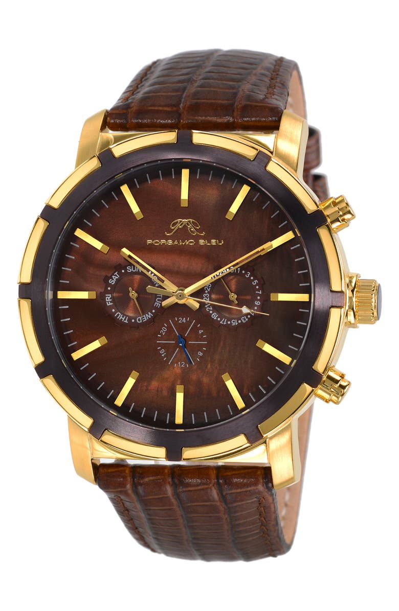PORSAMO BLEU Men's NYC Lizard Embossed Leather Strap Watch, 47mm ...