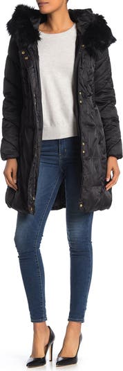 Via Spiga Faux Fur Trim Long Puffer Jacket | Nordstromrack