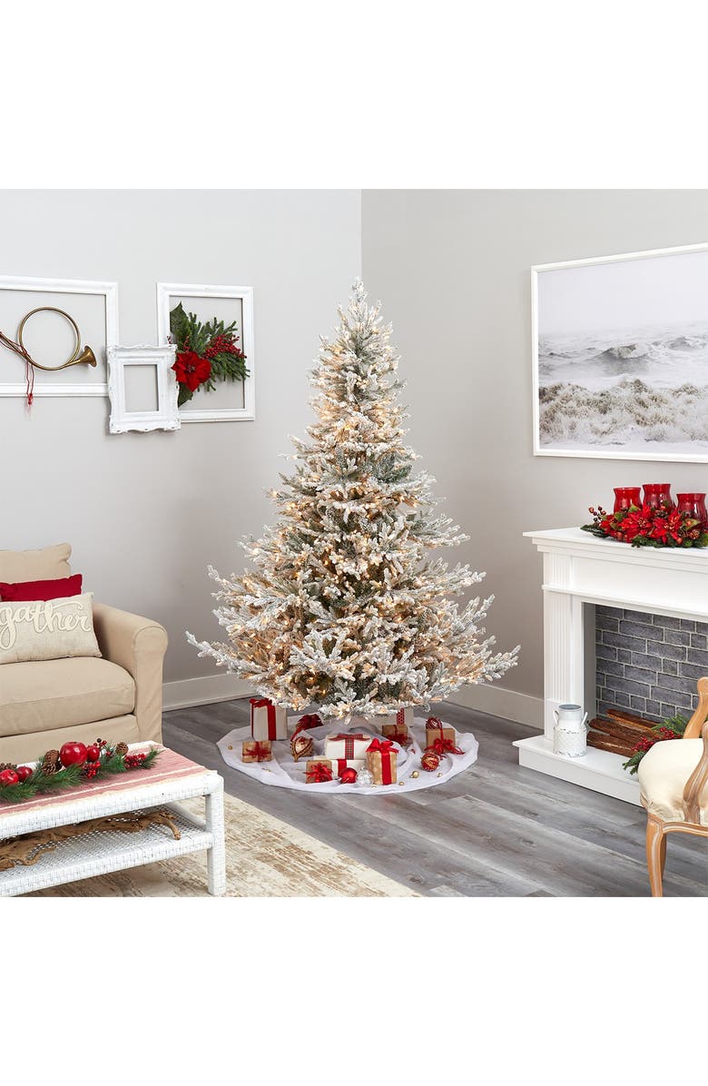 NEARLY NATURAL 7ft. Flocked Fraser Fir Artificial Christmas Tree with ...