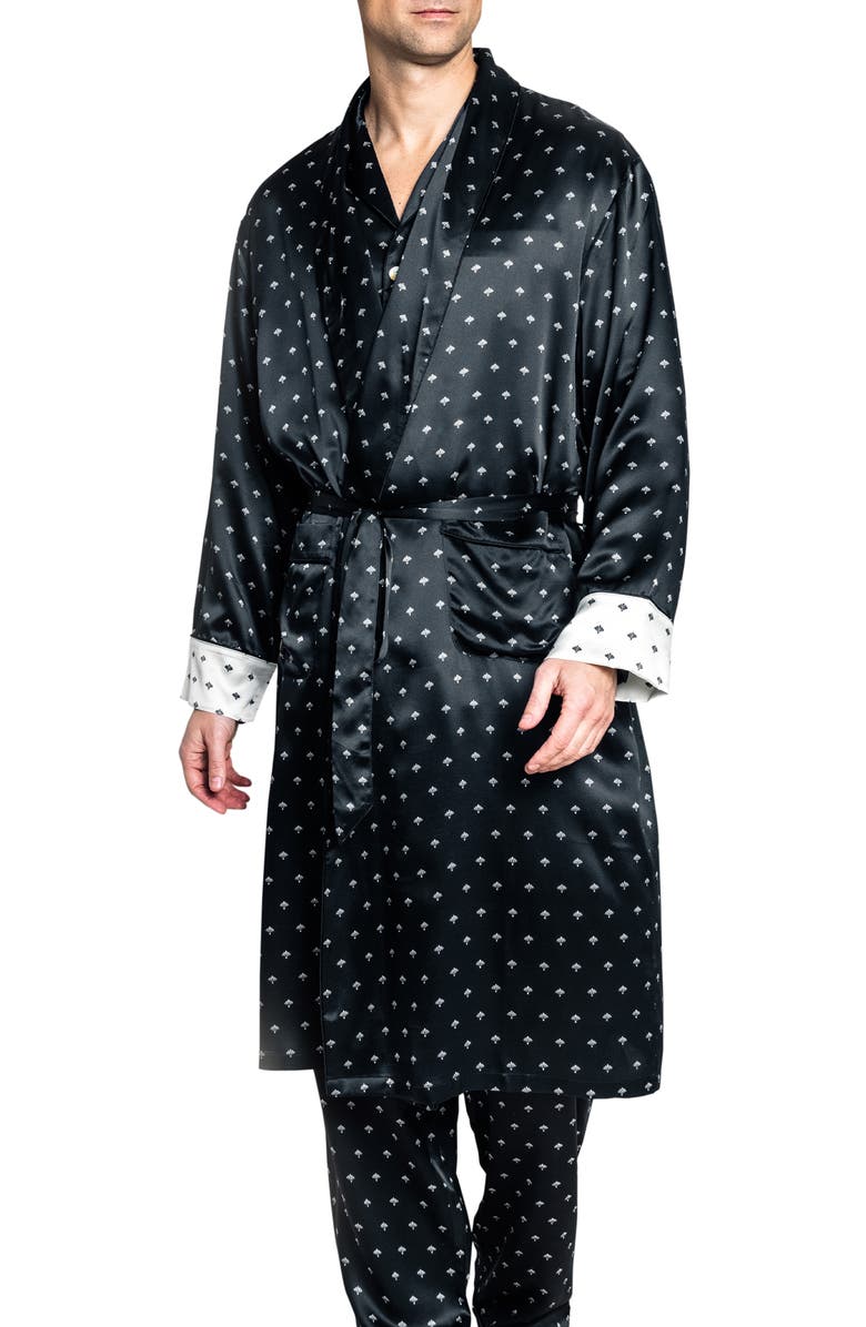 Petite Plume Art Deco Fan Print Silk Robe | Nordstrom