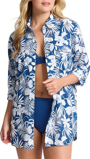 Tommy Bahama Blooms Boyfriend Cover-Up Shirt | Nordstrom