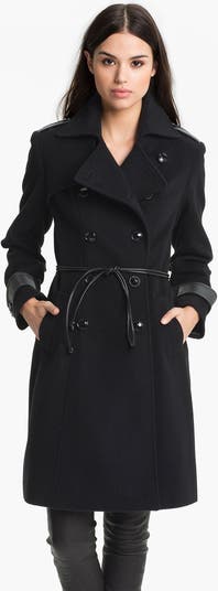 George Simonton Studio Belted Leather Trim Coat | Nordstrom