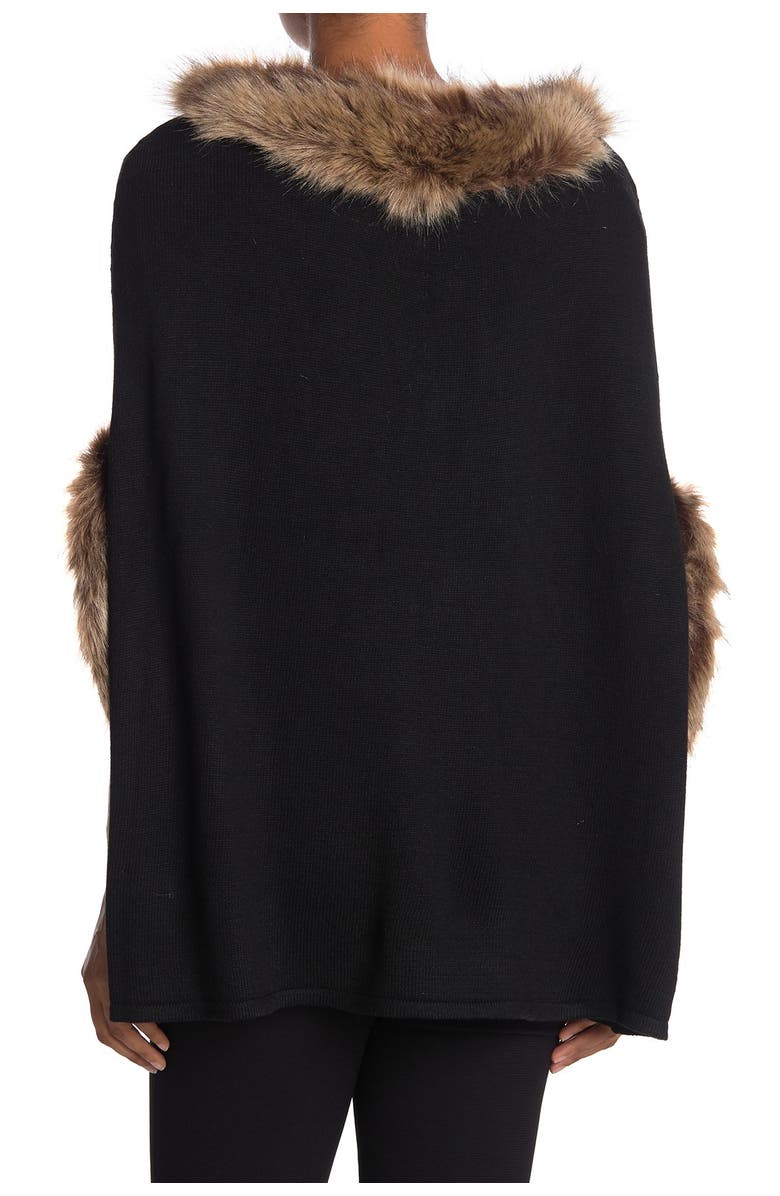 Love Token Aries Faux Fur Trim Knit Poncho | Nordstromrack