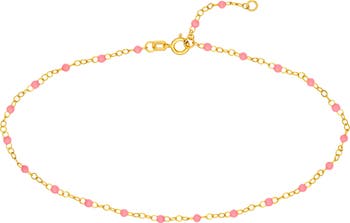 HAWLEY ST 14K Gold Light Pink Enamel Beaded Anklet | Nordstromrack