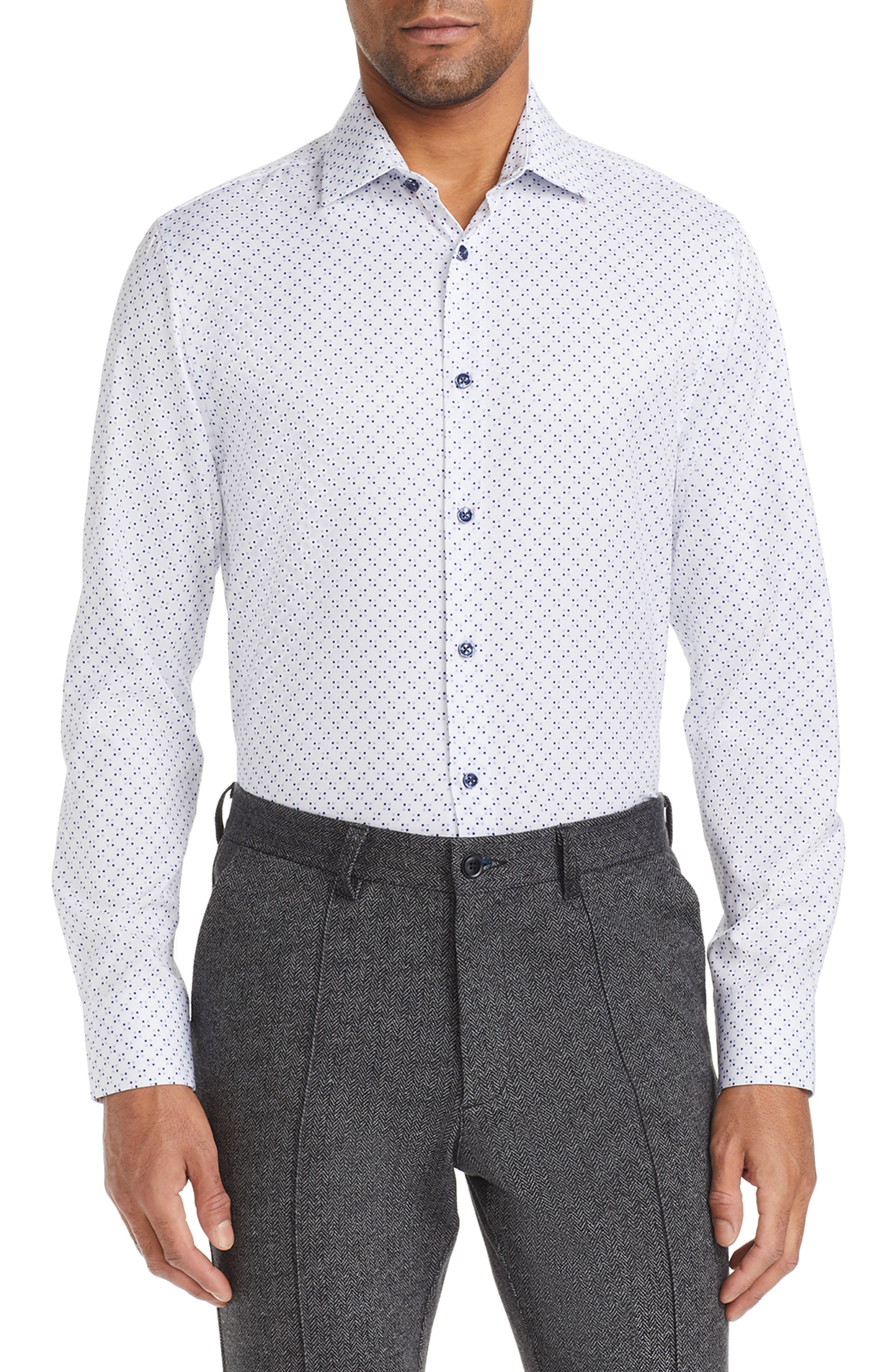 Brooklyn Brigade Extra Trim Fit Stretch Cool Temp Dot Print Dress Shirt ...